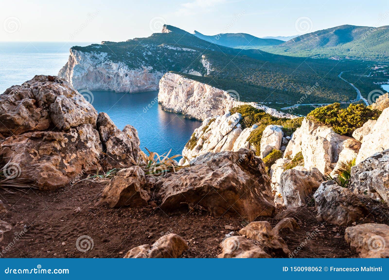 Landscape of the Gulf of Capo Caccia Stock Photo - Image of vessels ...