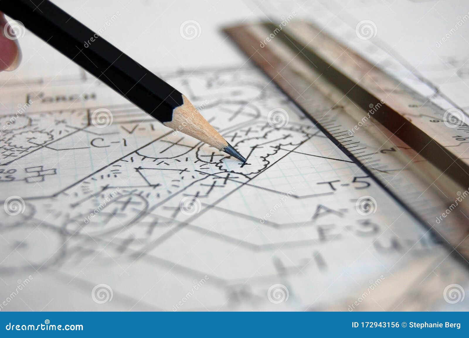 Landscape Hand Design Drawing Closeup Stock Photo - Image of engineer ...
