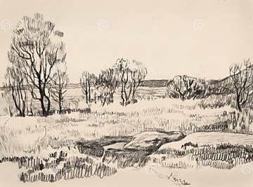 Landscape. Hand drawing stock illustration. Illustration of nature ...