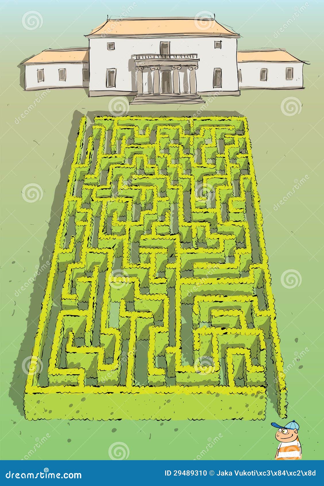 3d Hedge Maze Top View, Circle Shaped, Cobbled Yard Background Vector ...