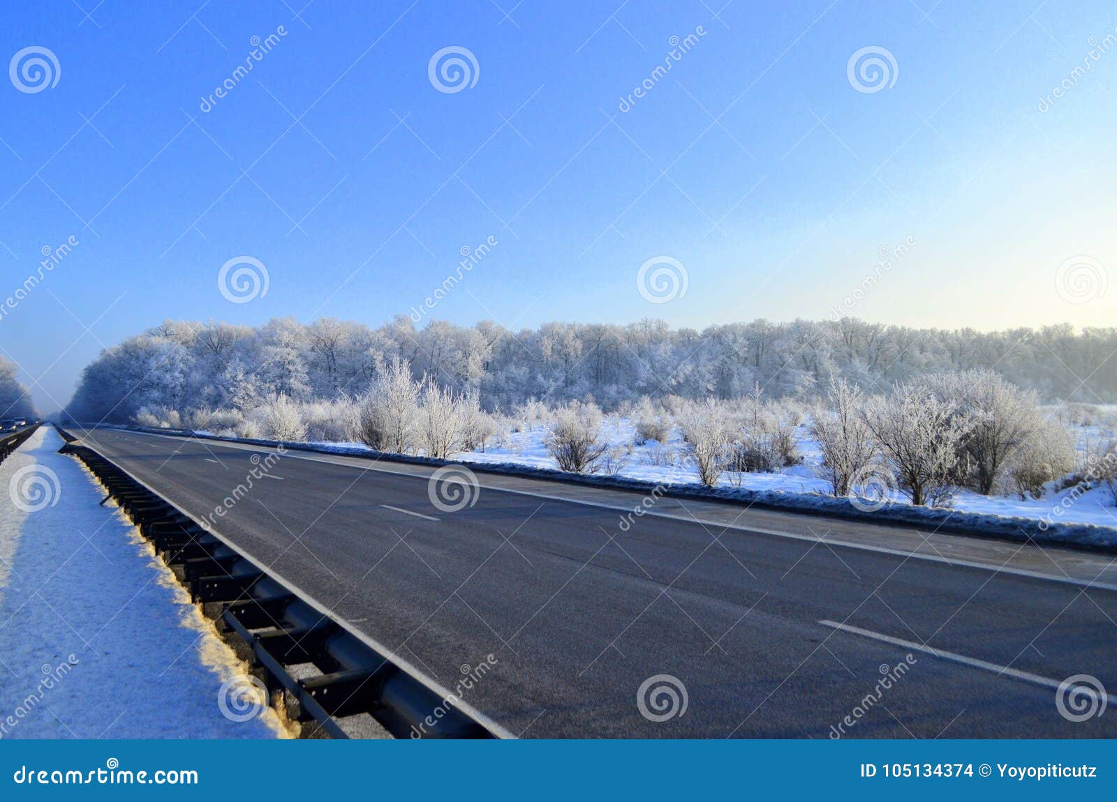 Landscape - Highway in Winter Stock Photo - Image of forest, lines ...