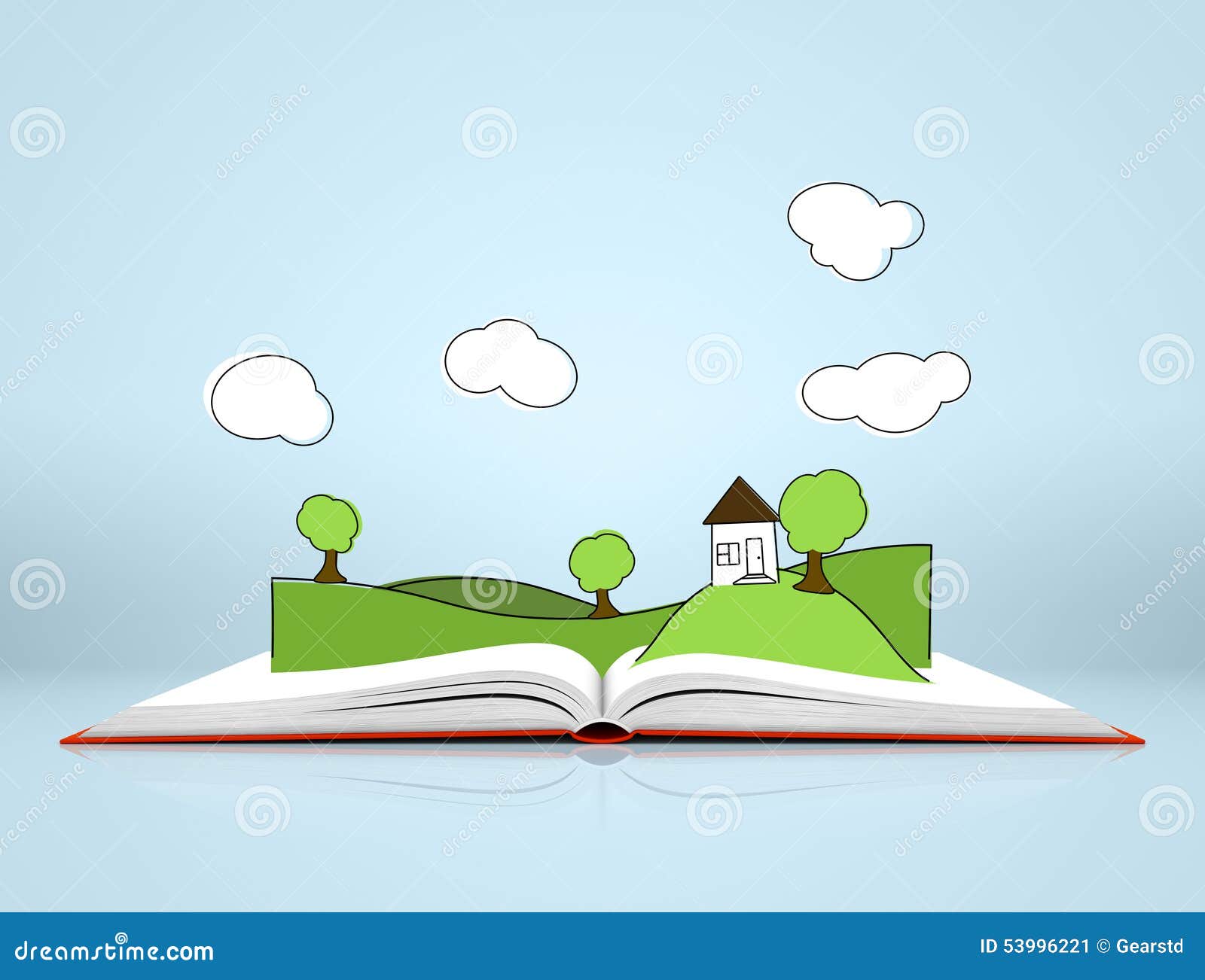 Landscape with Hills and Tree on Open Book Stock Illustration ...