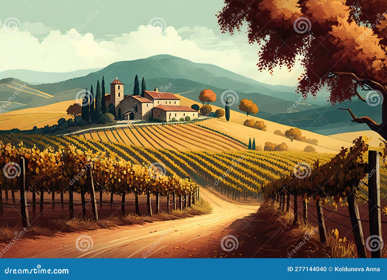 Landscape with Hills and Vineyards Realistic, Created with Generative ...