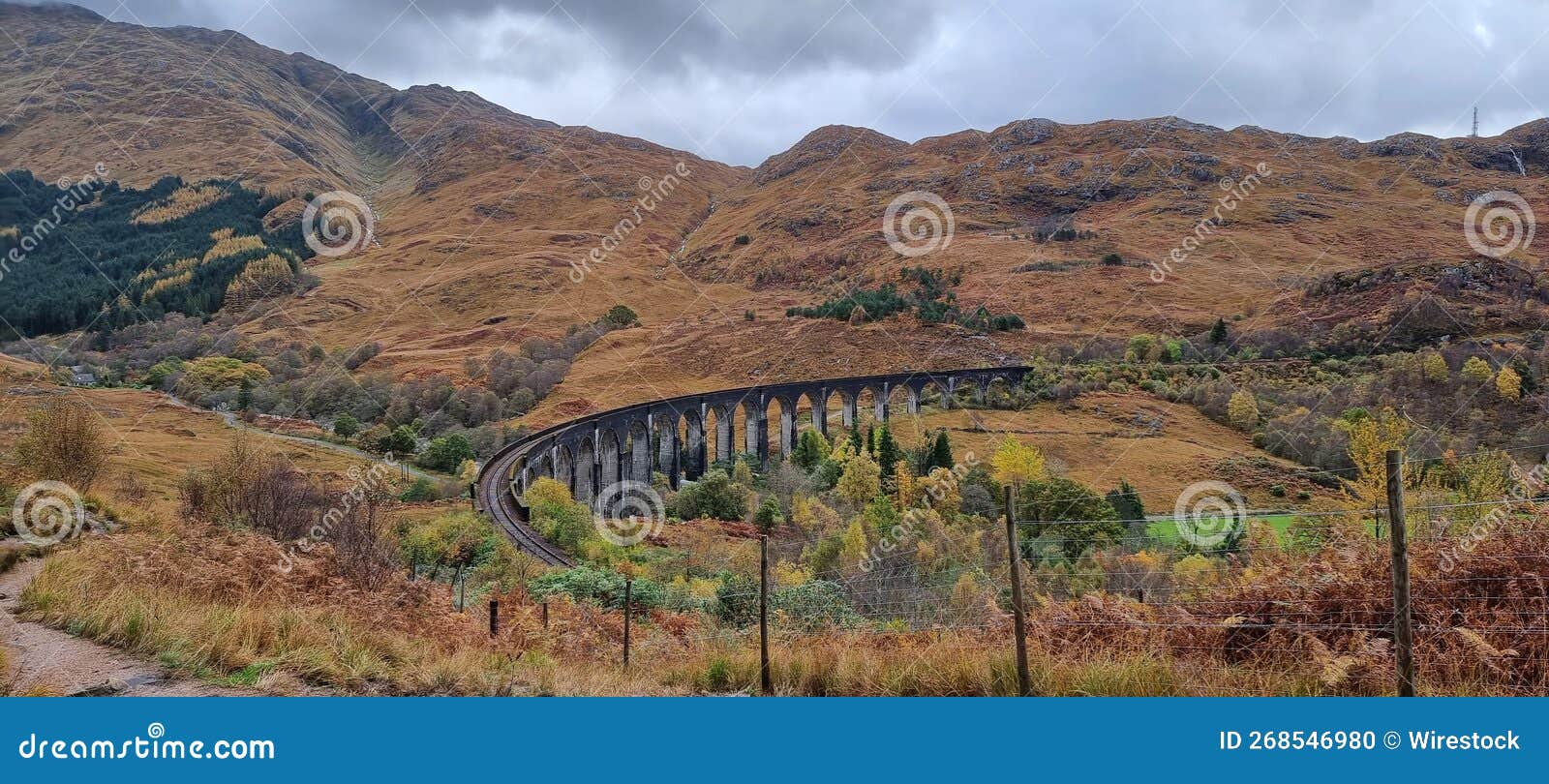 Landscape of the Hillside in Autumn with a Railroad Bridge Stock Photo ...