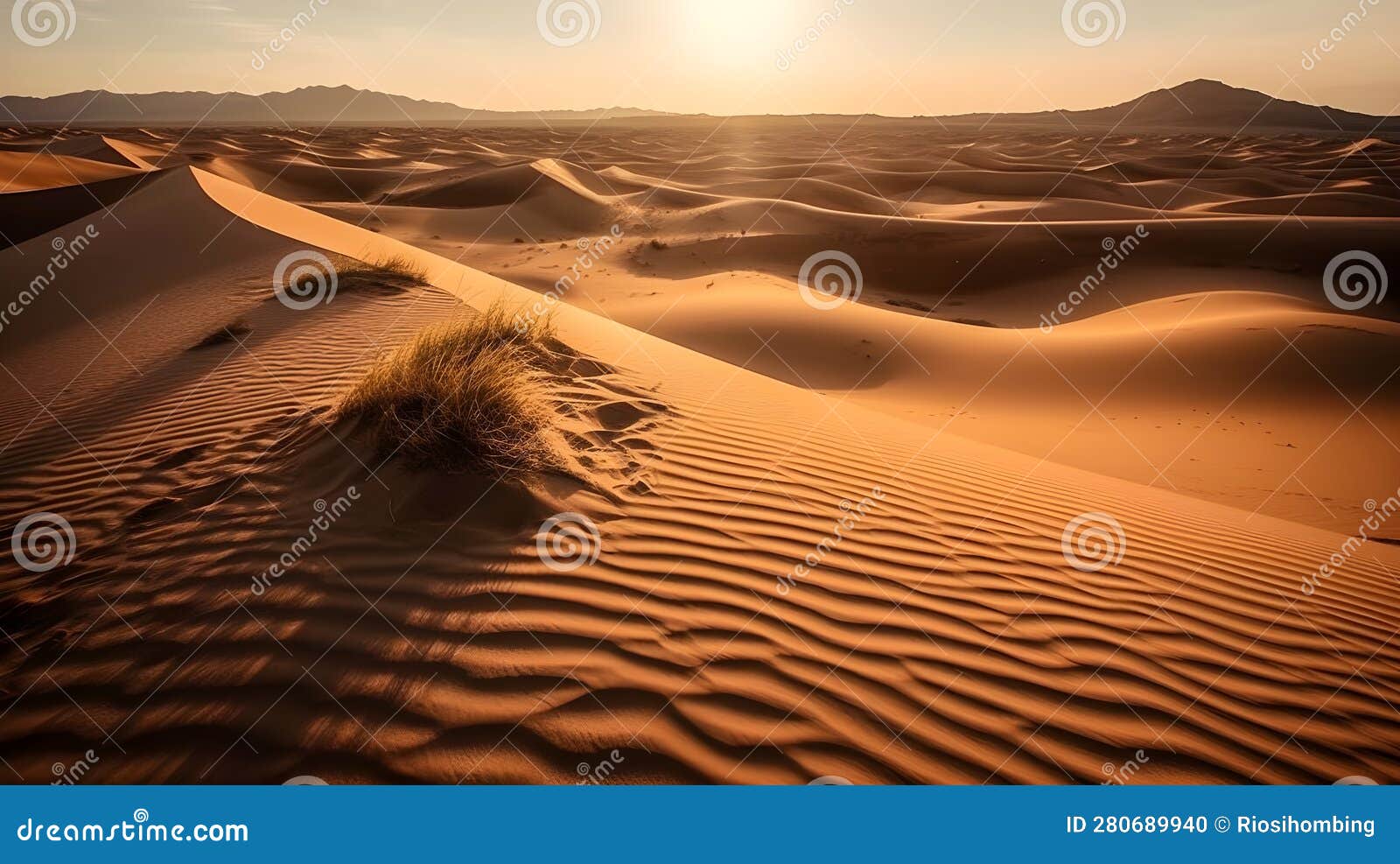 Landscape of a Hot Desert with Sandy Wave in the Evening Stock ...
