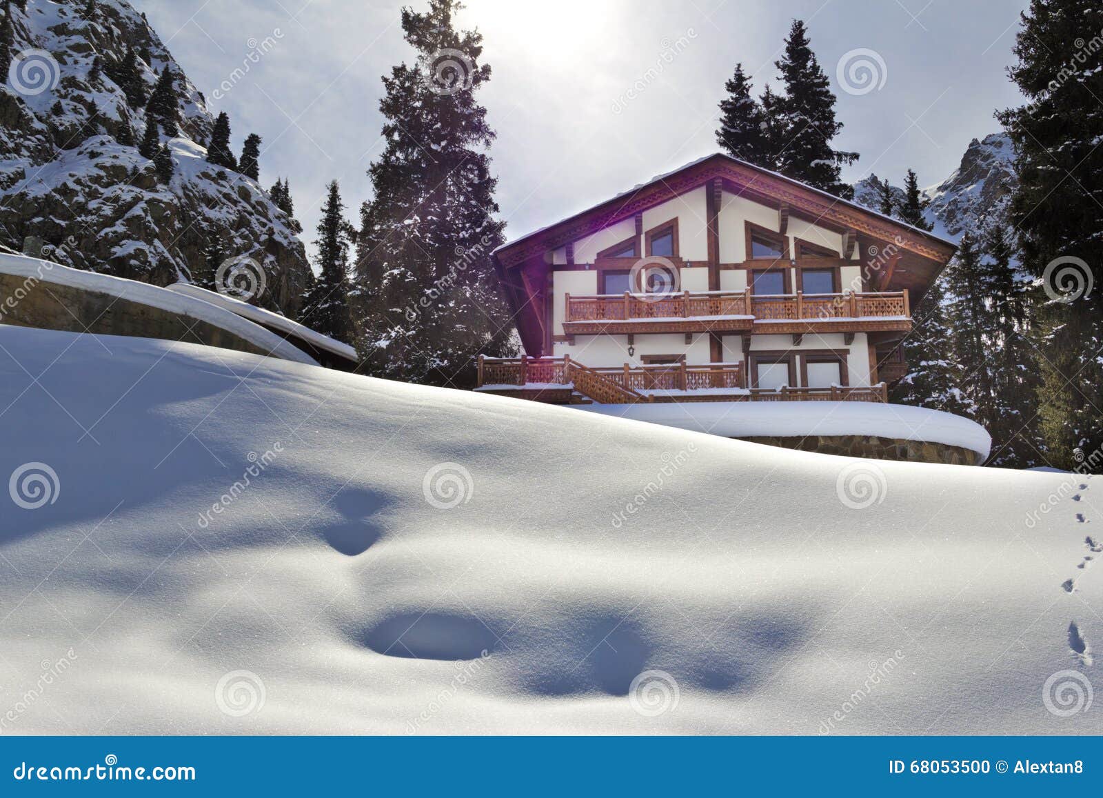 Landscape House Cabin Mountain Winter Stock Photo - Image of nature ...