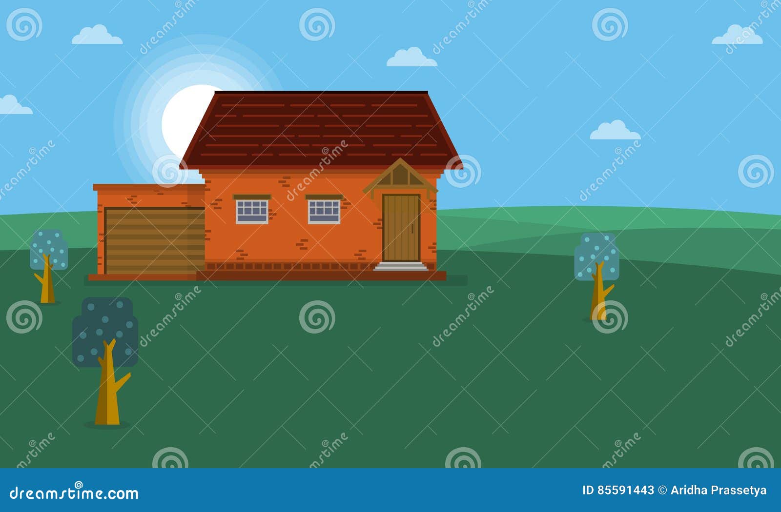 Landscape of House on the Hill Stock Vector - Illustration of cute ...