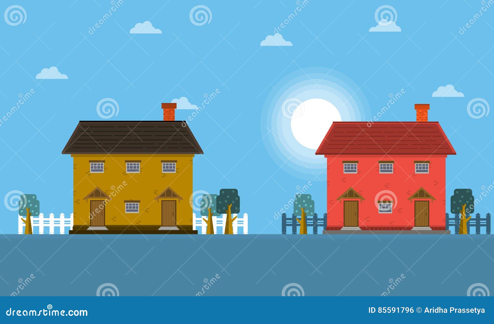 Landscape of House at the Morning Stock Vector - Illustration of grass ...