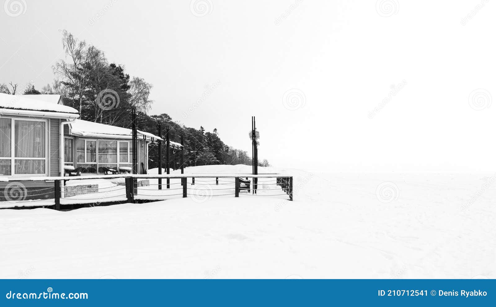 Landscape, House on the Shore of a Frozen Bay Stock Image - Image of ...