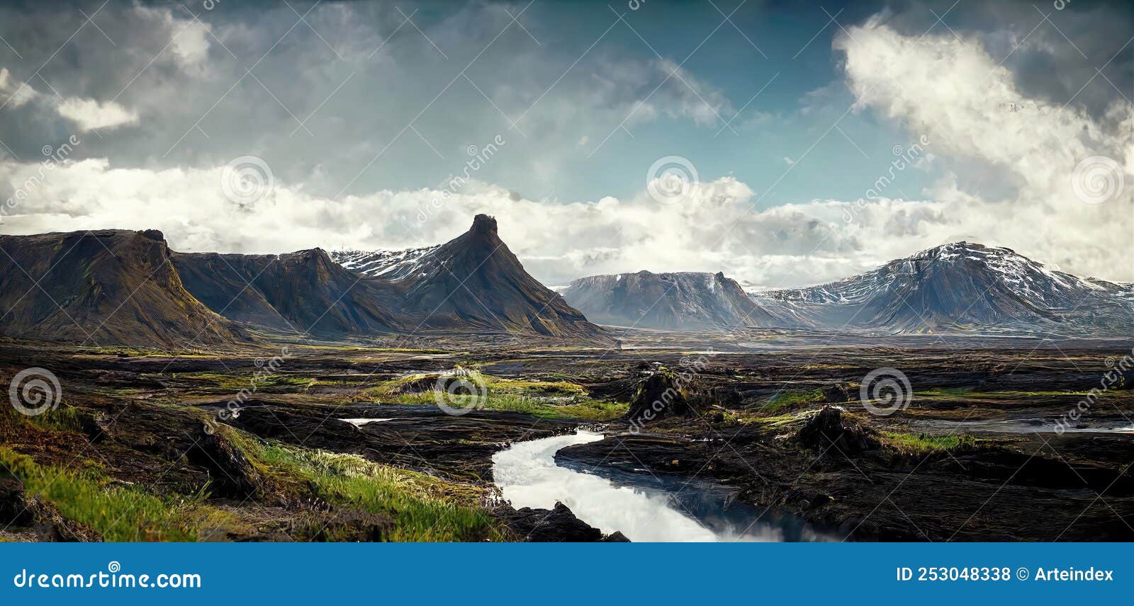 Beautiful Landscape of an Iceland Scene, Mountains and River Stock ...