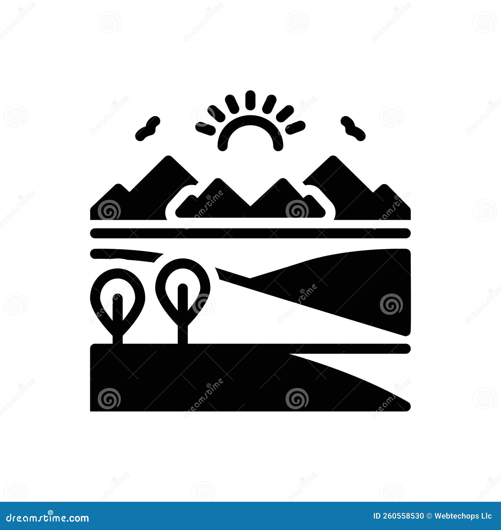 Black Solid Icon for Landscape, Scenery and Land Stock Vector ...