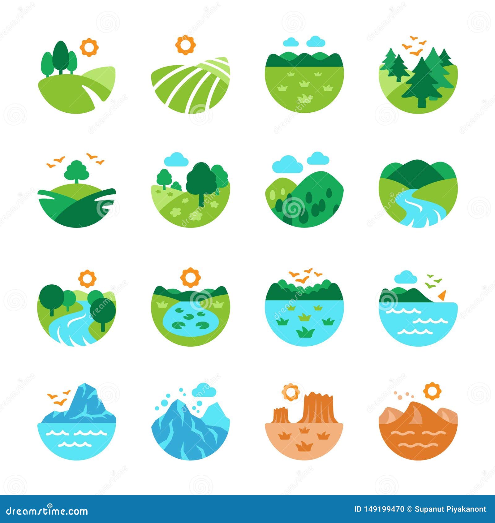 Landscape icon set stock vector. Illustration of park - 149199470