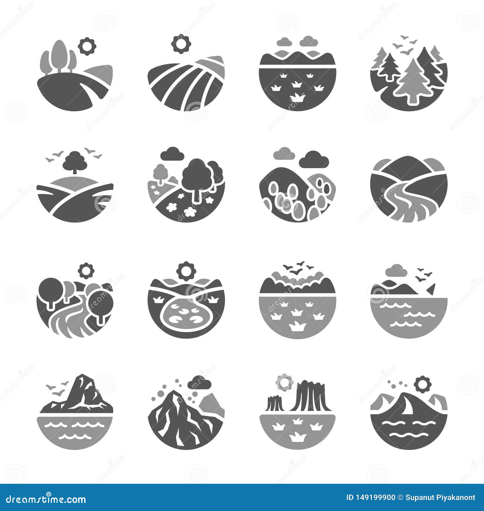 Landscape icon set stock vector. Illustration of garden - 149199900