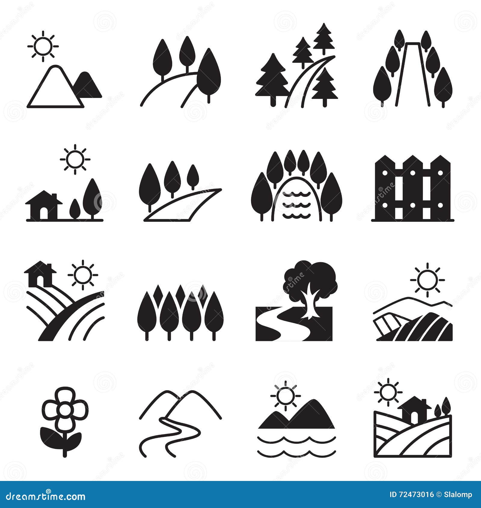Landscape icon Set stock vector. Illustration of mountain - 72473016
