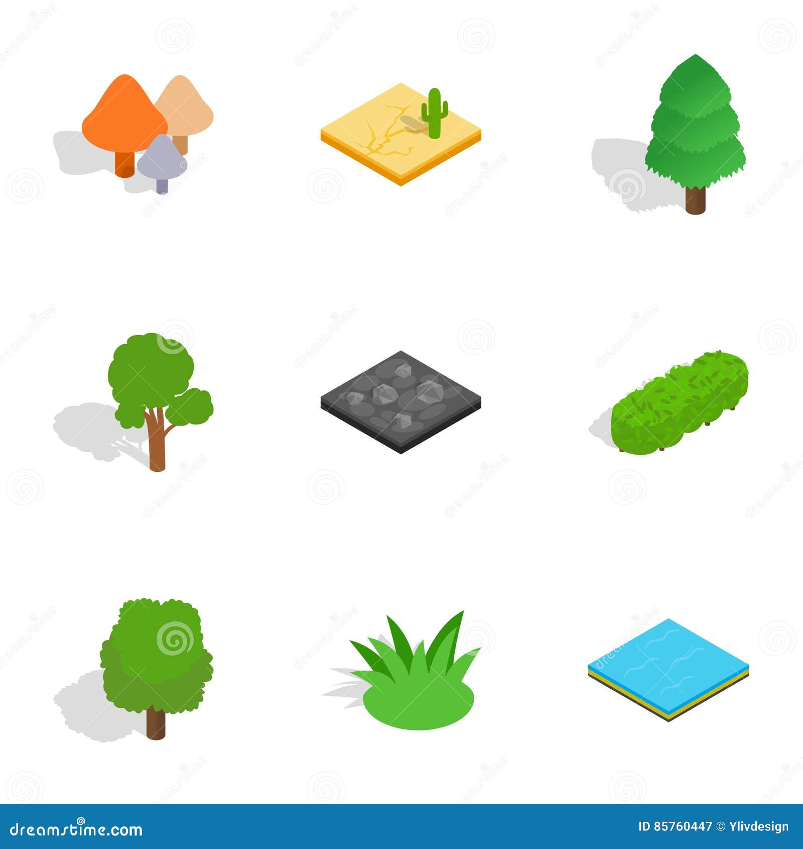 Landscape Icons Set, Isometric 3d Style Stock Vector - Illustration of ...