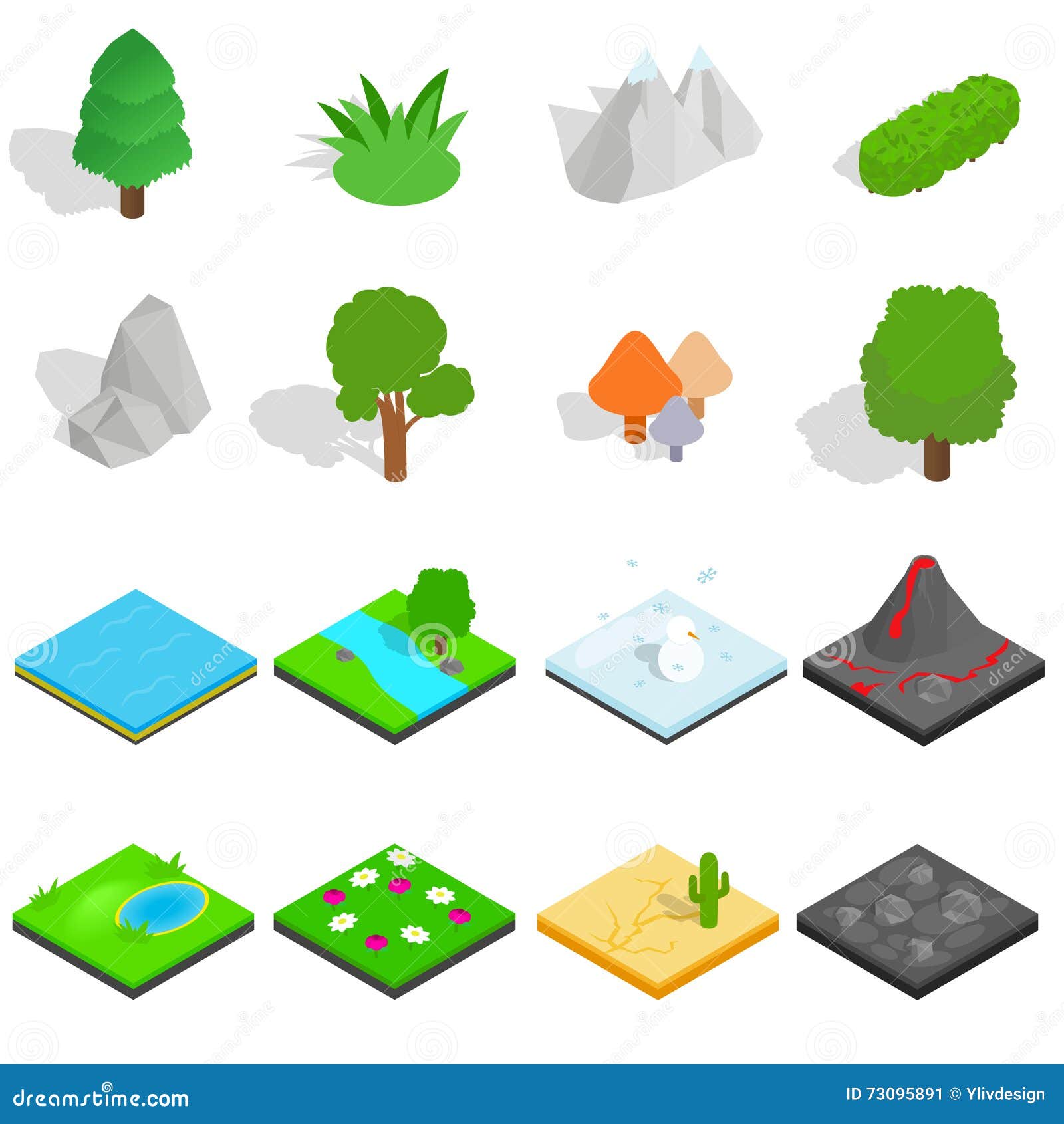 Landscape Icons Set, Isometric 3d Style Stock Vector - Illustration of ...