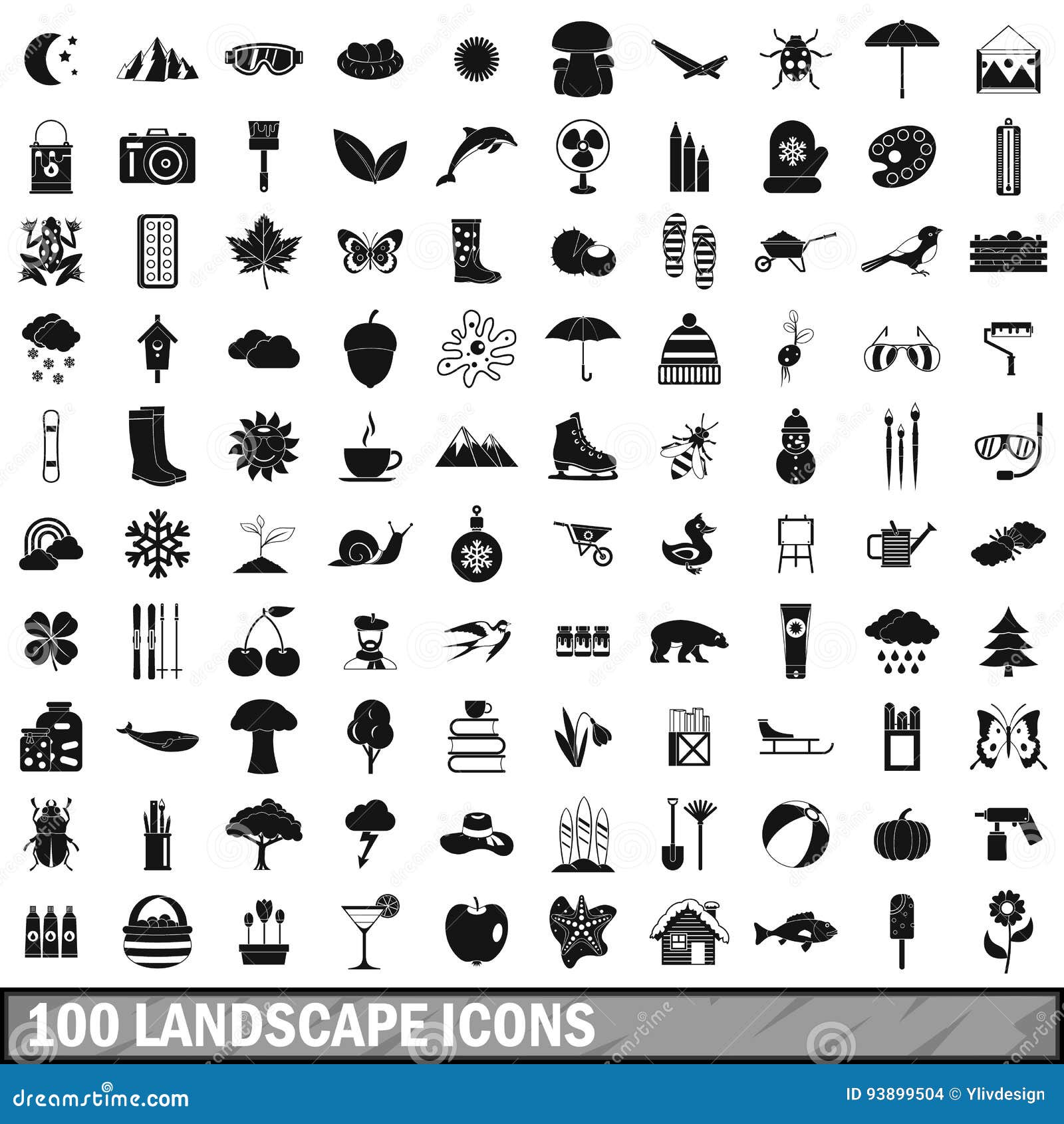 100 Landscape Icons Set, Simple Style Stock Vector - Illustration of ...