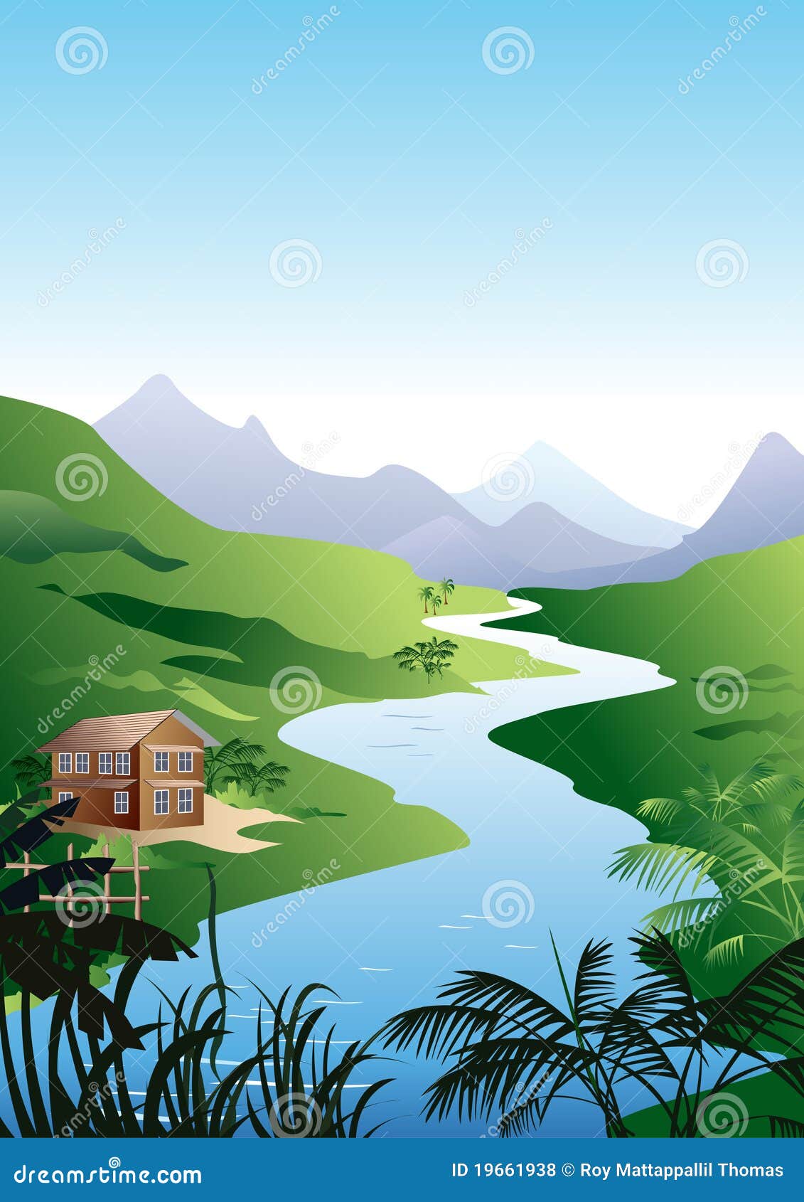 Landscape illustration stock vector. Illustration of stream - 19661938