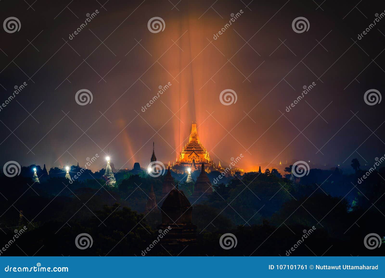 Landscape Image of Ancient Pagoda at Night in Bagan Stock Image - Image ...