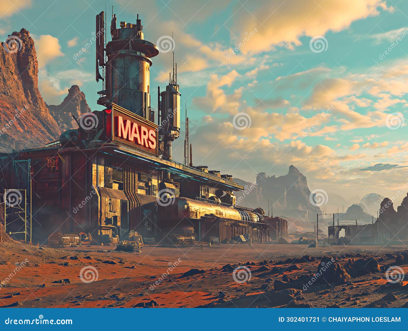 Future City on Mars, Red Mars and the City Stock Illustration ...