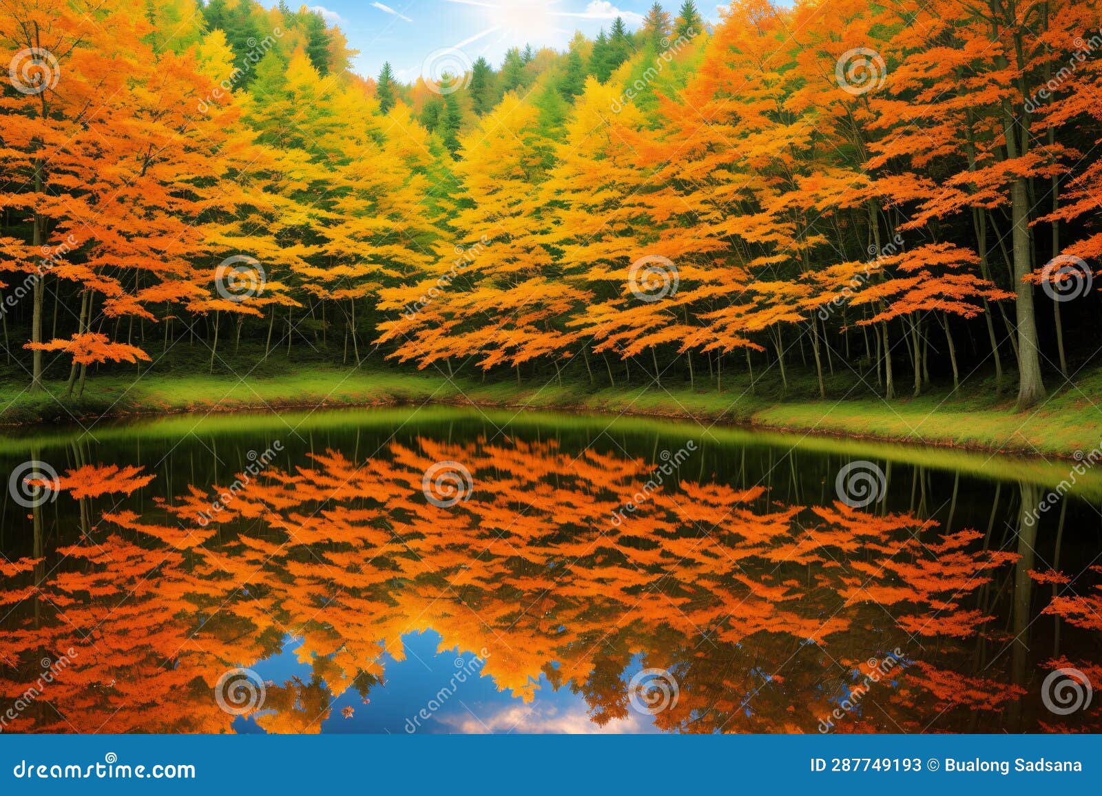 A Maple Leaf is in a Forest on a River. Stock Illustration ...