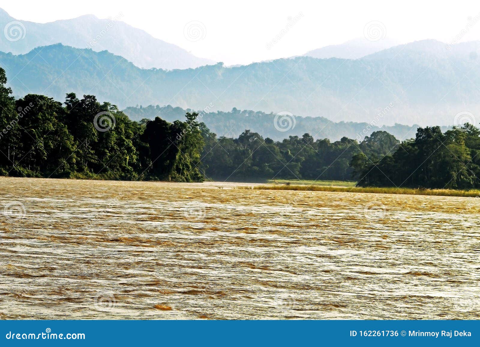Landscape Image with Mountains, Trees and a River in Front. Beautiful ...