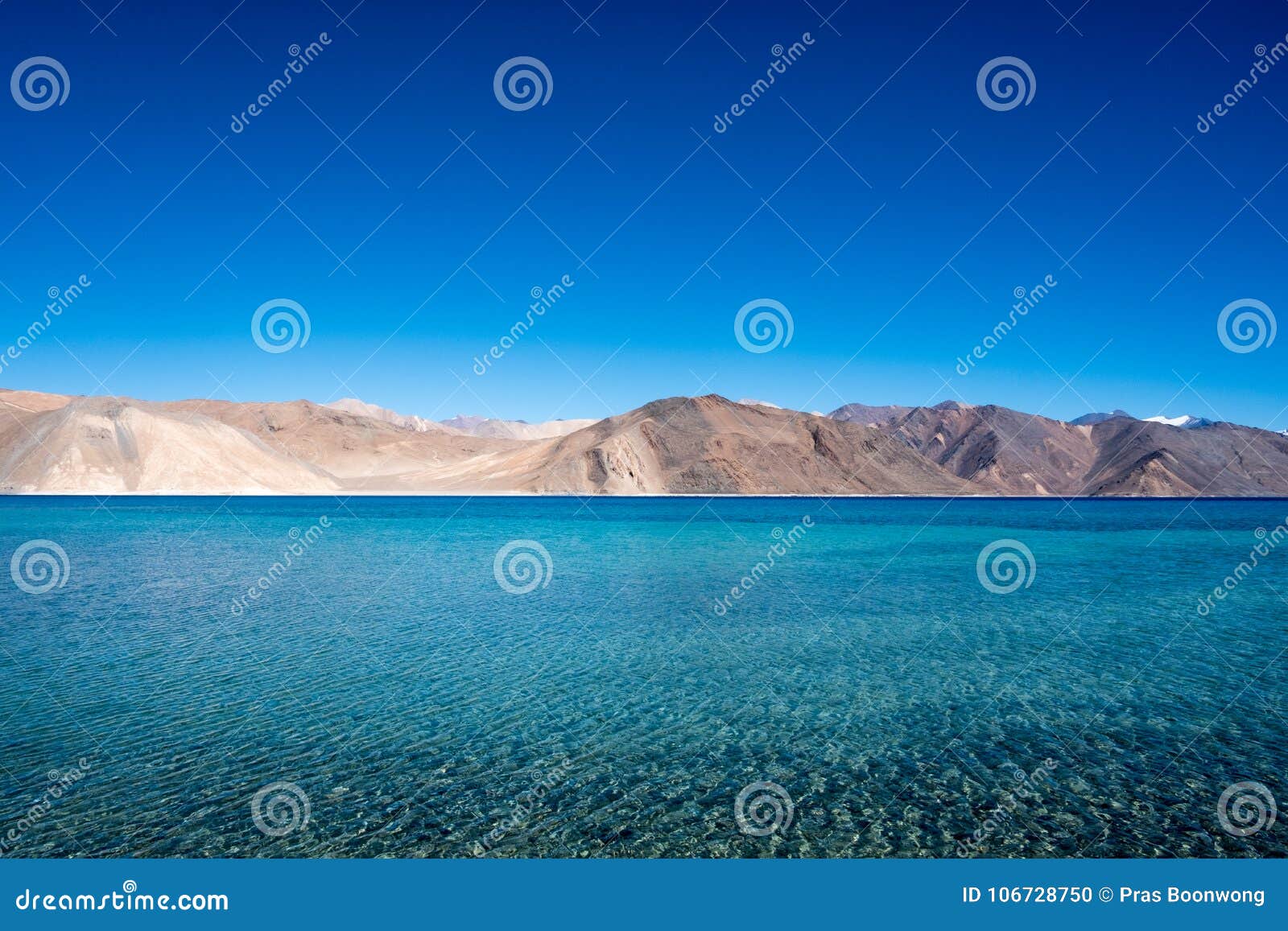 Landscape Image of Pangong Lake with Mountains View and Blue Sky Stock ...
