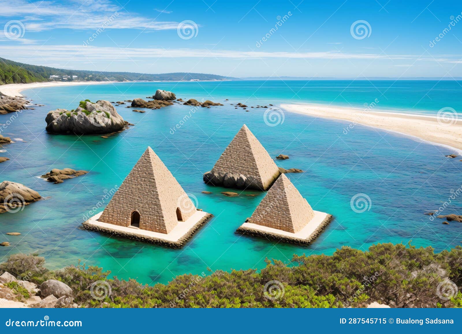 A Stone Pyramid is on the Beach. Stock Illustration - Illustration of ...
