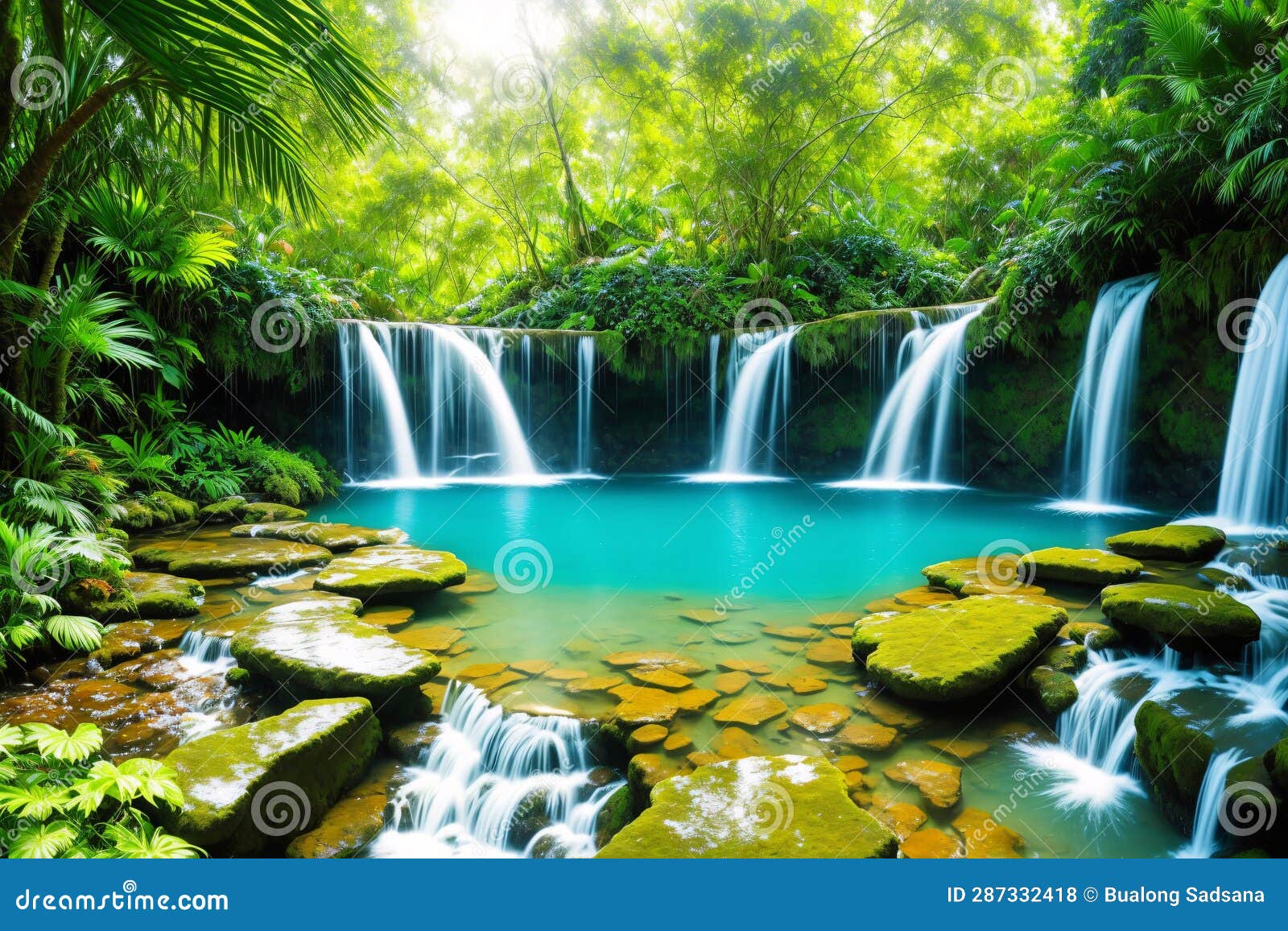 A Waterfall Pool in the Rain Forest. Stock Illustration - Illustration ...