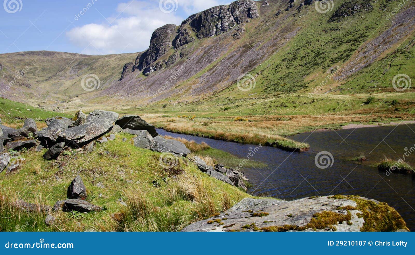 Landscape in Ireland with Stream and Mountains Stock Image - Image of ...