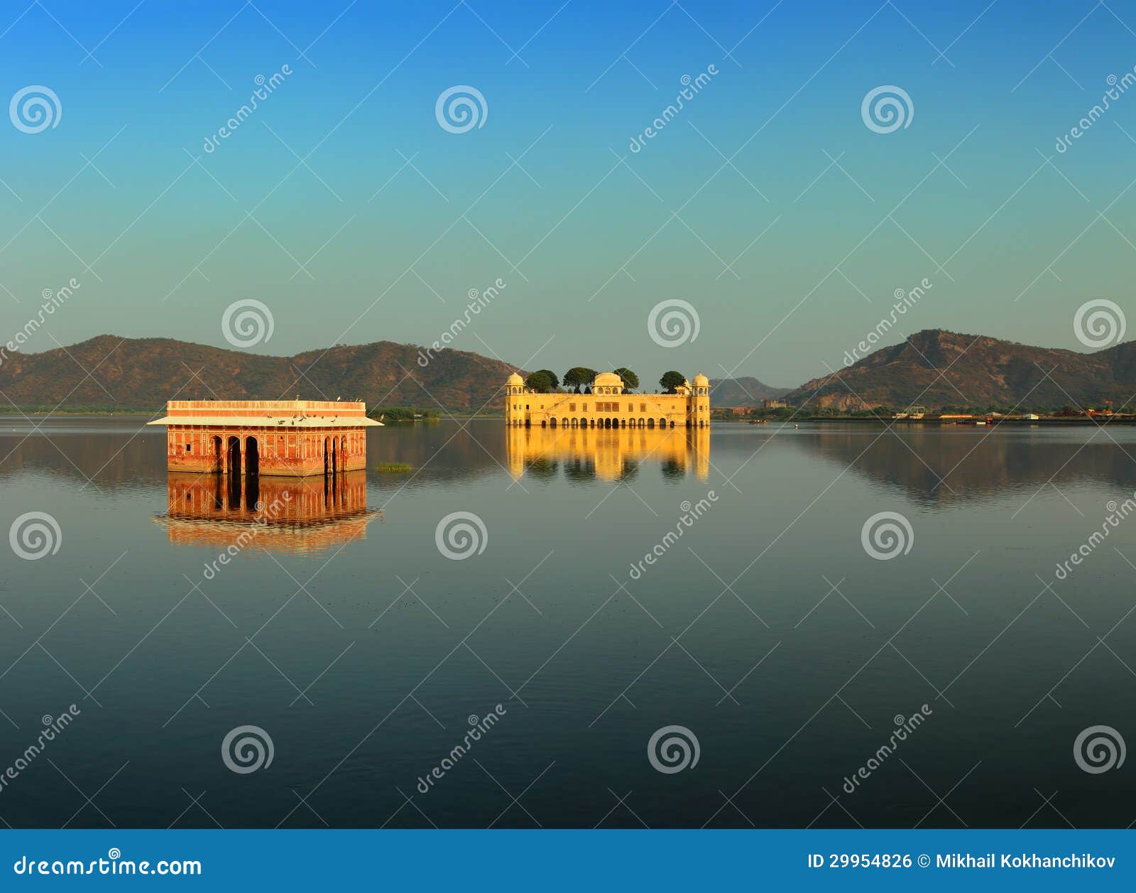 Landscape with Jal Mahal on Lake in Jaipur Stock Photo - Image of ...