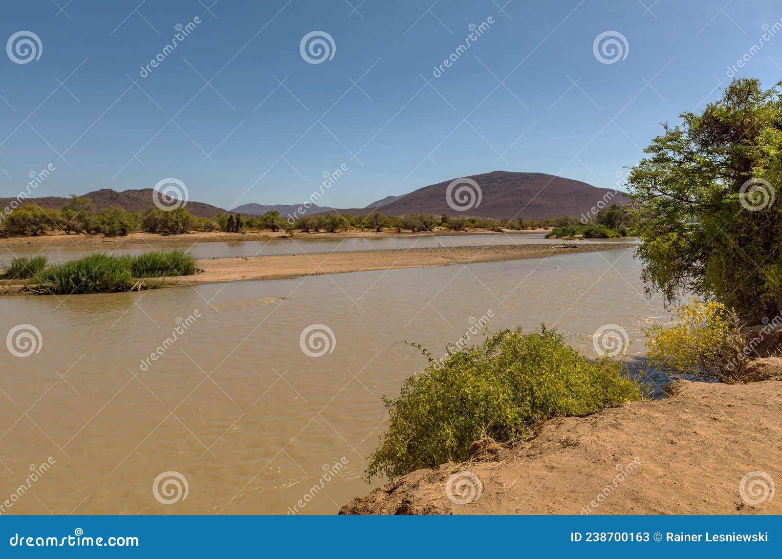 Landscape at the Kunene River, Border Rivers of Namibia and Angola ...