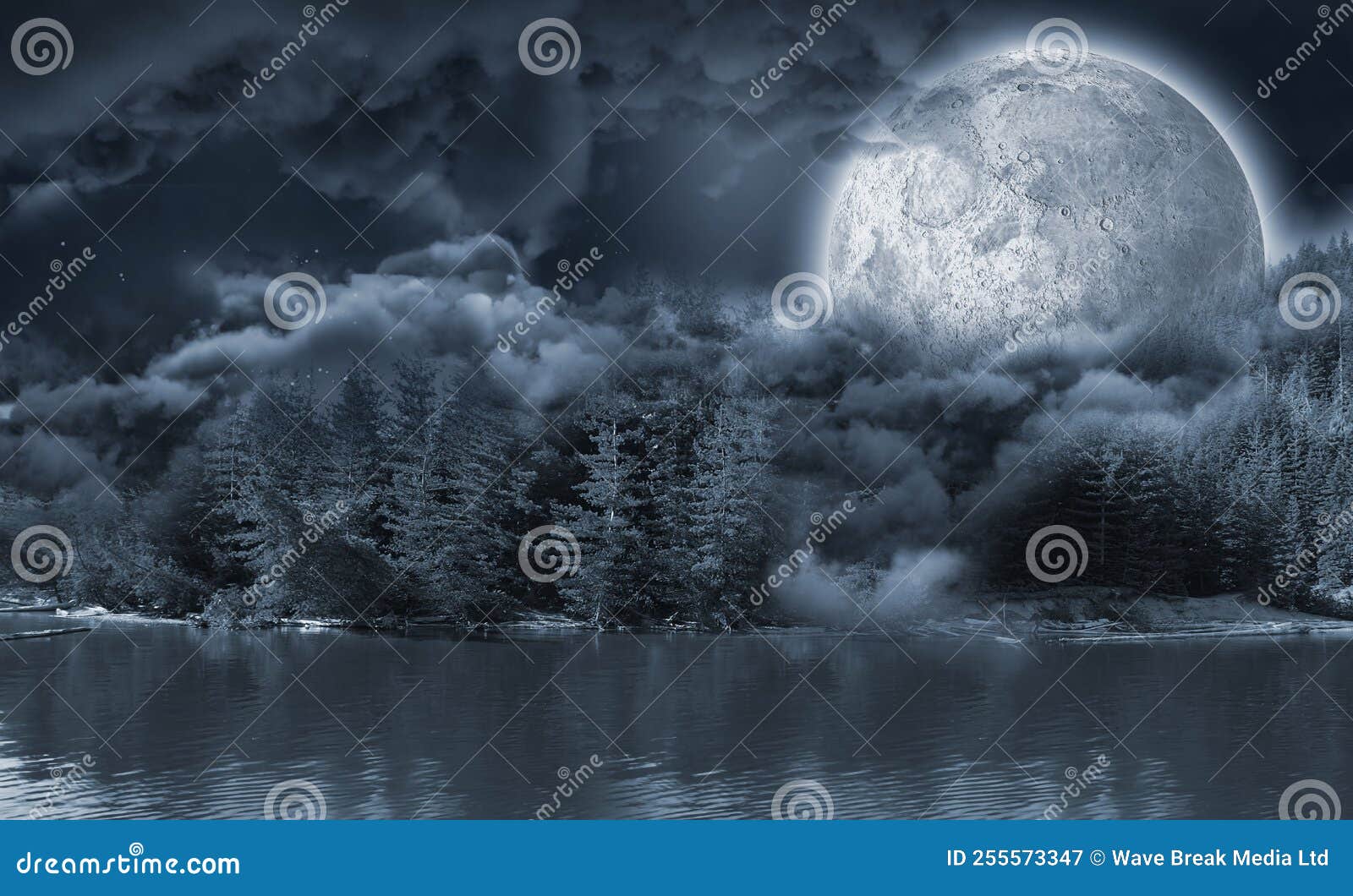 Landscape of Lakefront Hiding the Moon Stock Image - Image of forest ...