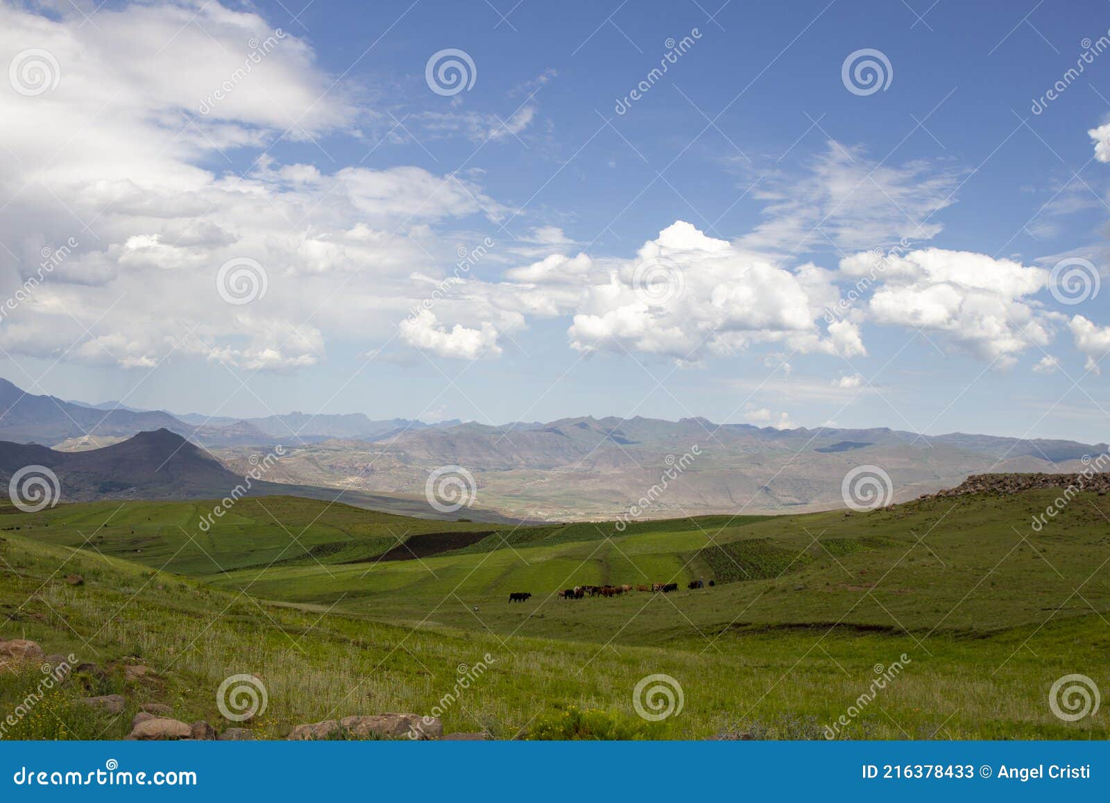 Landscape of Lesotho with Cloud in the Sky Stock Image - Image of grass ...