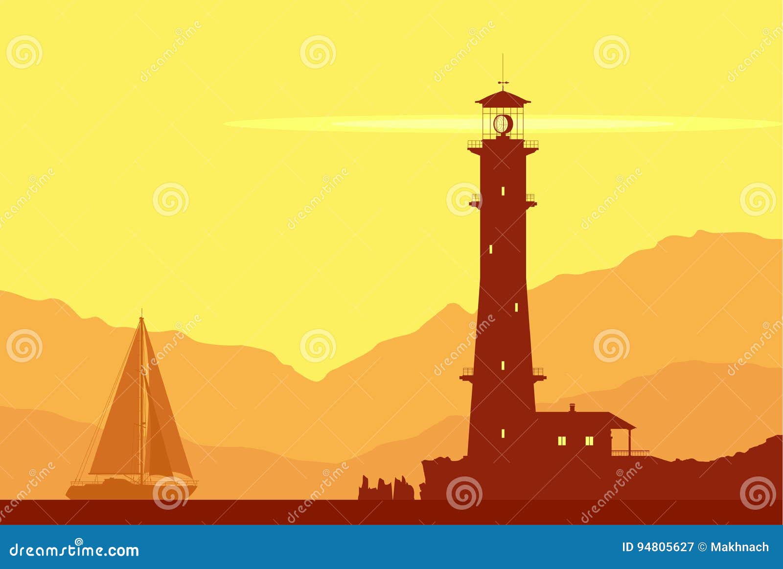 Landscape with Lighthouse stock vector. Illustration of coast - 94805627