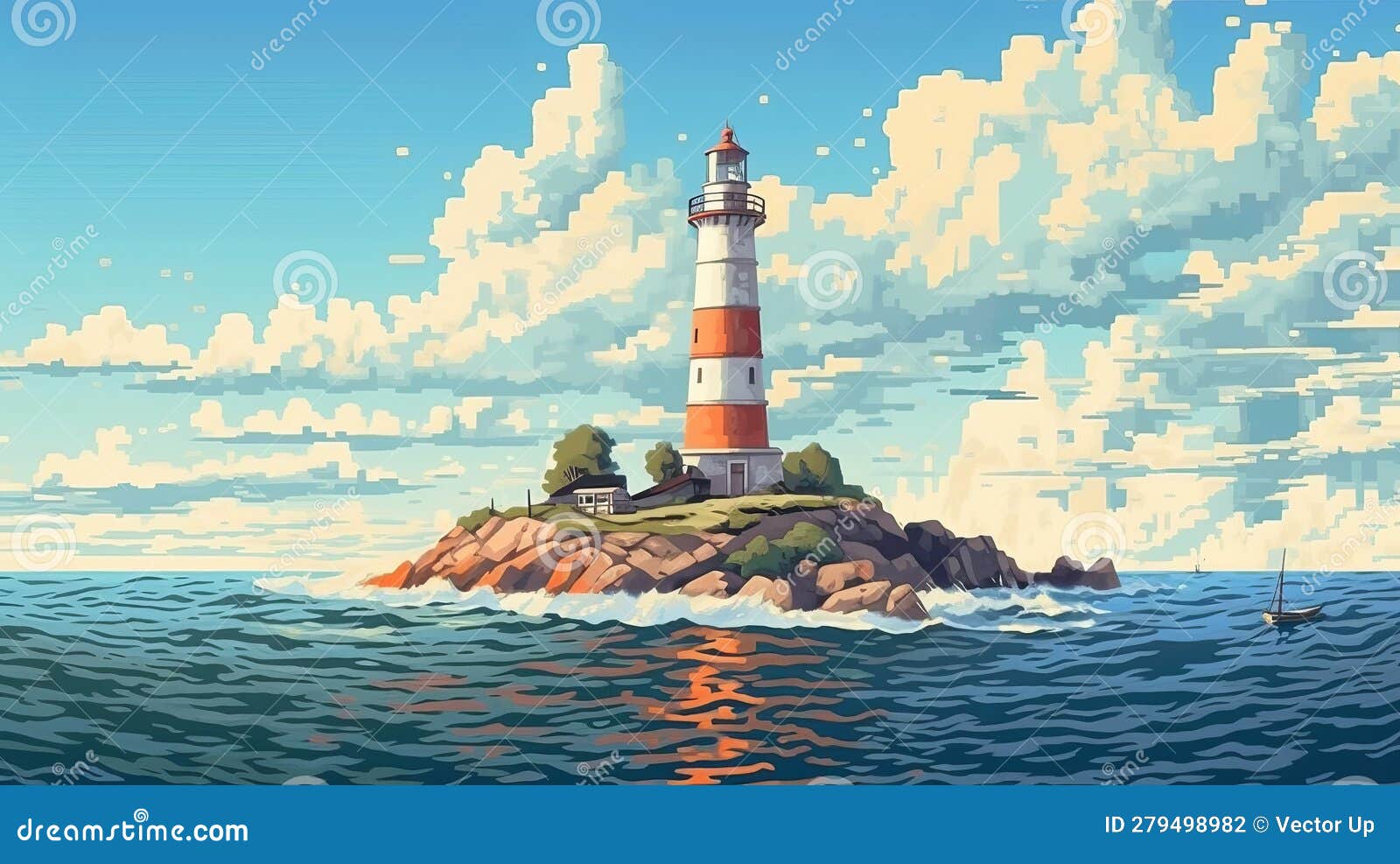 Landscape with Lighthouse Illustration. Generative AI Stock ...