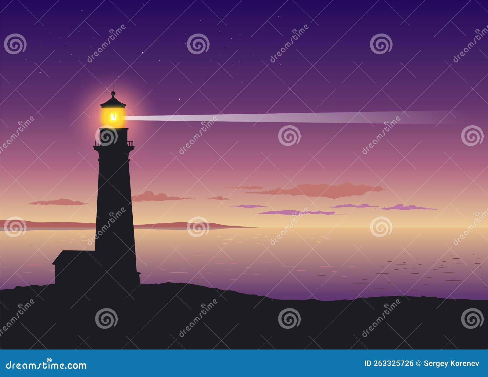 Landscape with Lighthouse and Ocean Night Stock Illustration ...
