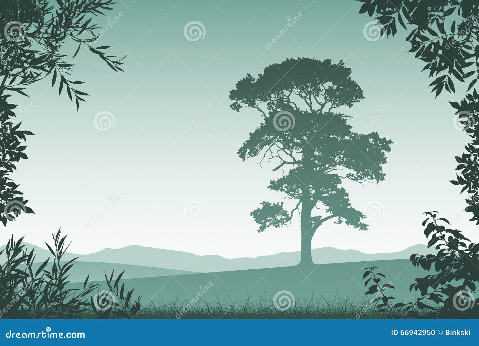 Landscape with Lone Tree stock vector. Illustration of leaf - 66942950
