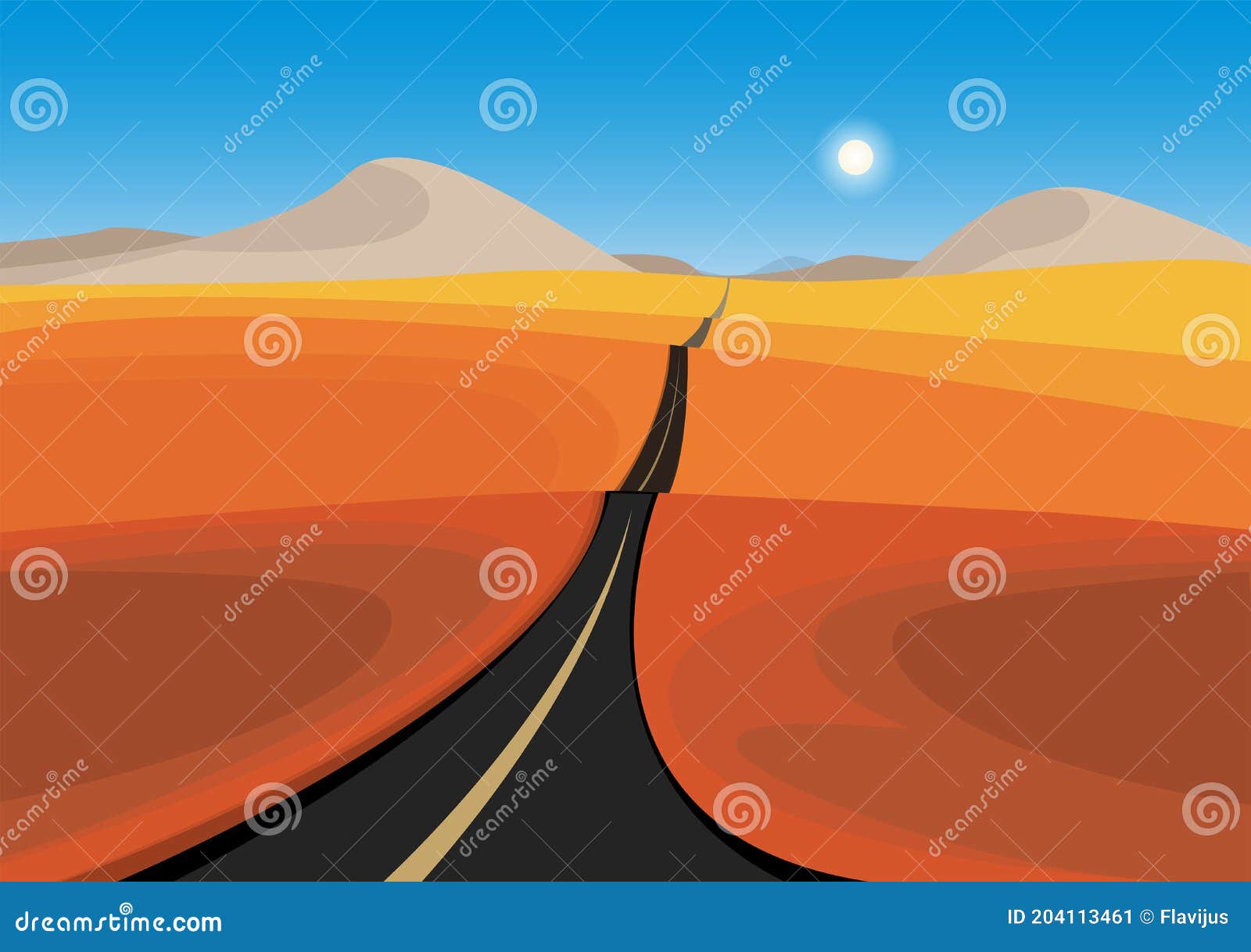 Landscape of Lonely Road in Sand Dunes Stock Vector - Illustration of ...