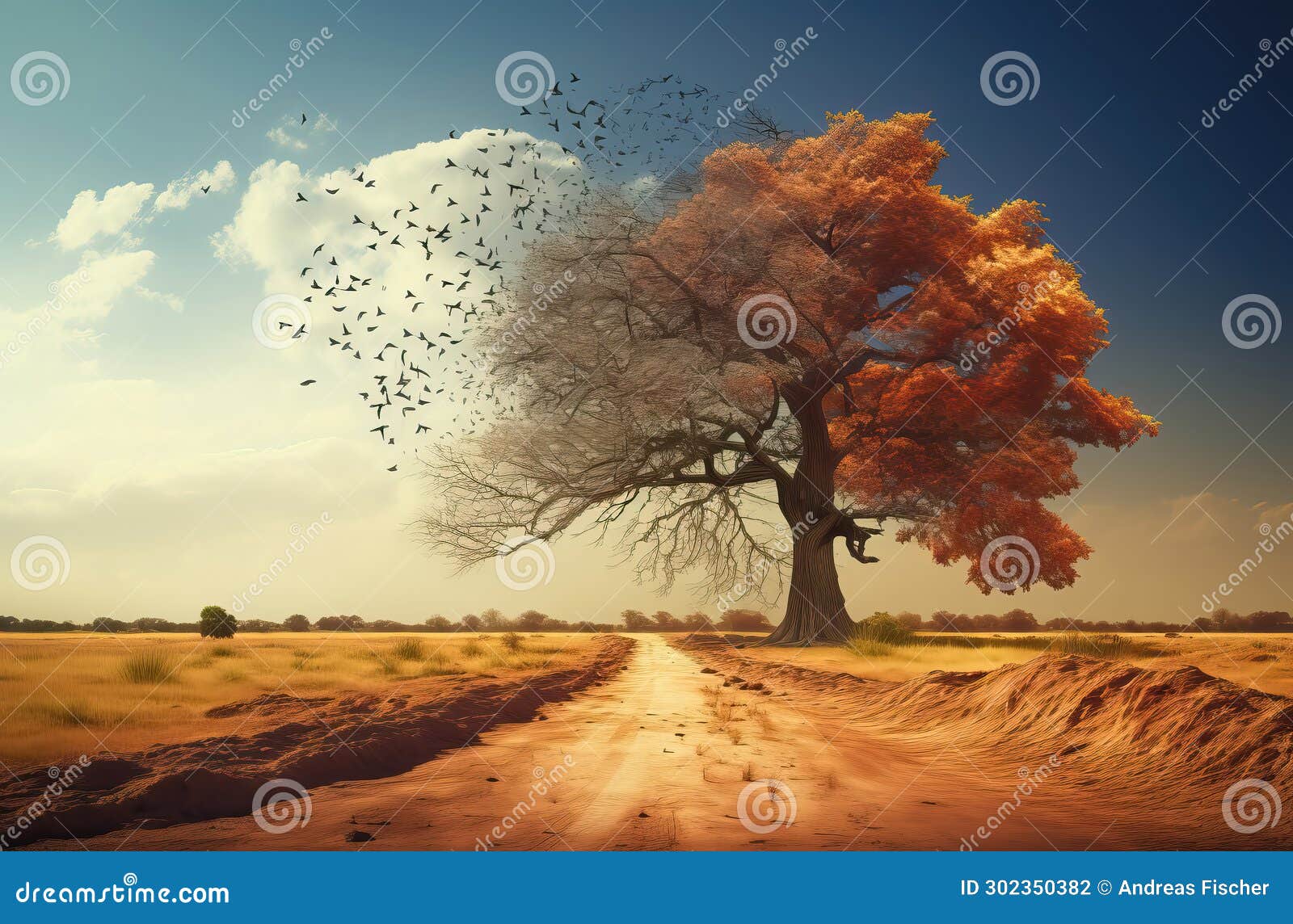 Landscape, a Lonely Tree in a Field during a Dry Season. Stock Photo ...