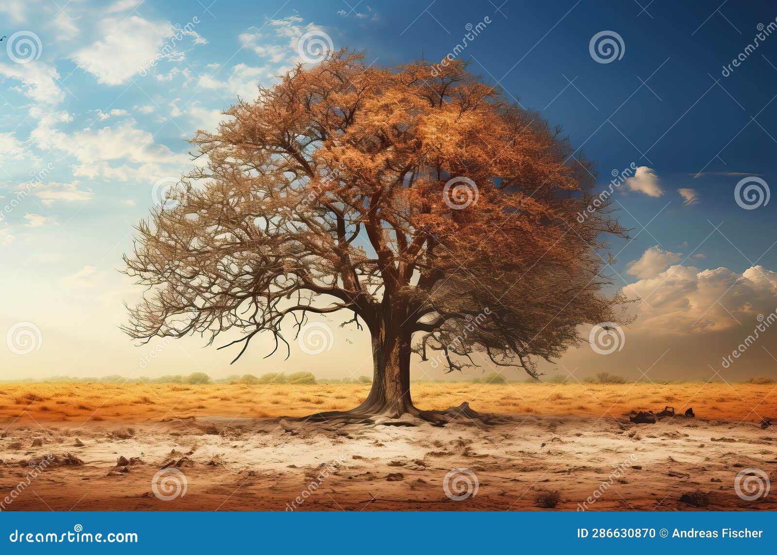 Landscape, a Lonely Tree in a Field during a Dry Season. Stock Photo ...
