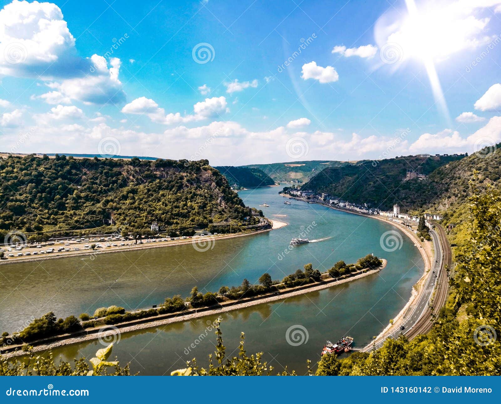 Loreley Rhine Germany stock photo. Image of boat, nature - 143160142