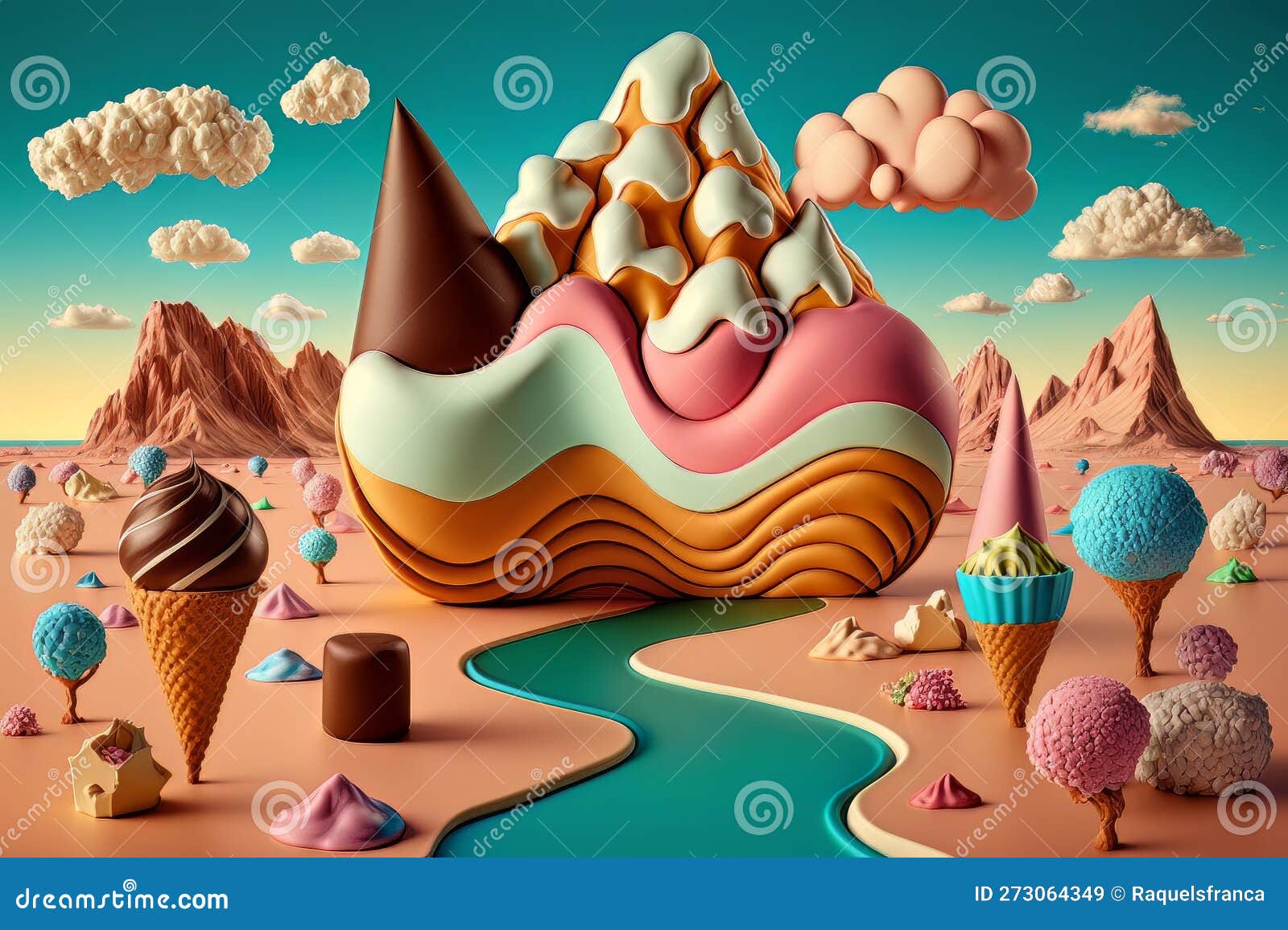 Landscape Made of Ice Cream Stock Illustration - Illustration of ...