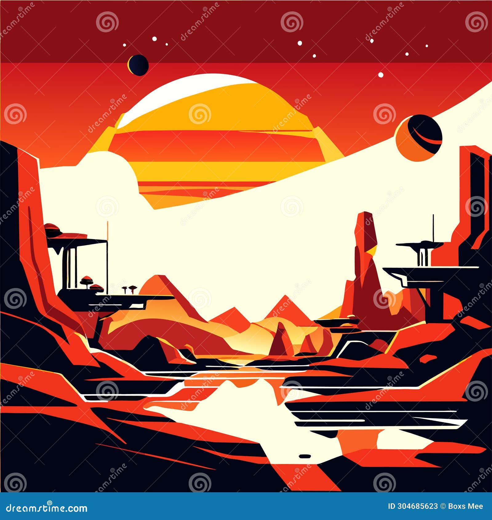Landscape of Mars in Flat Style. Vector Illustration for Web Design AI ...