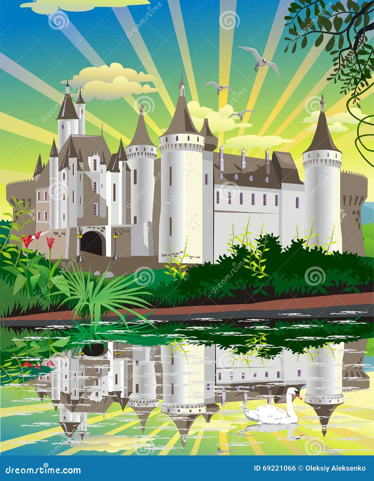 Medieval Map With Lake And River. Middle Ages Kingdom Map. Vector ...