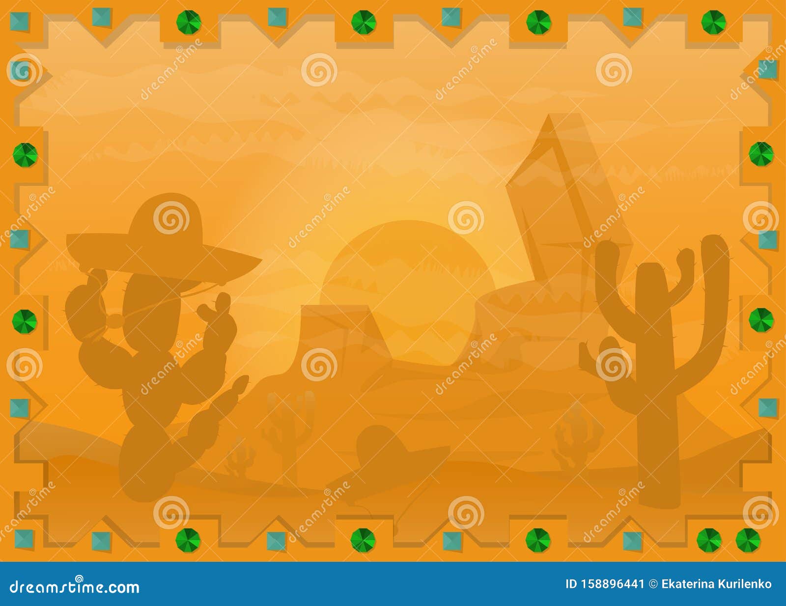Landscape Mexican Desert_3_in the Frame Stock Vector - Illustration of ...