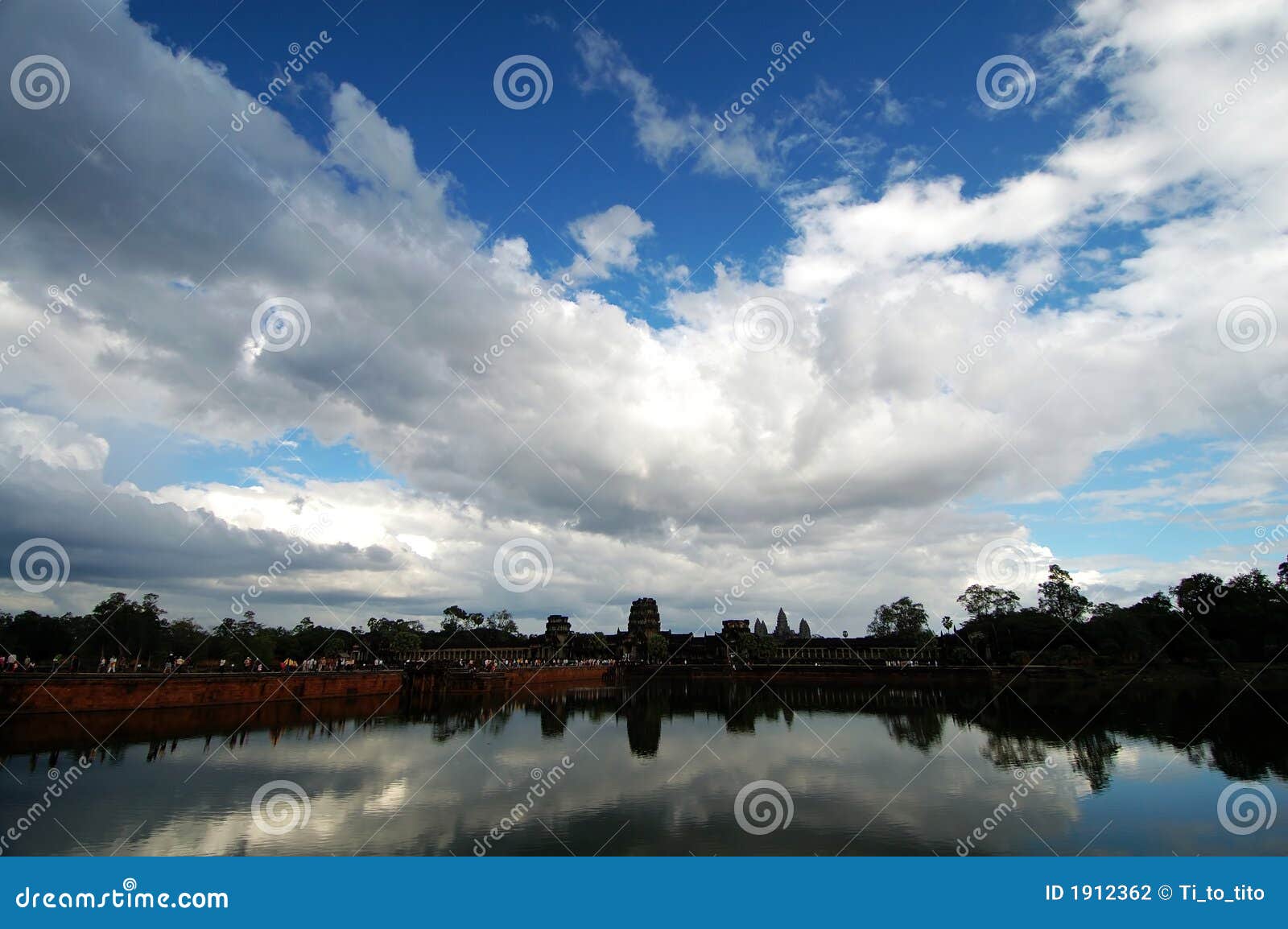 Landscape of Moat, Angkor Wat Stock Photo - Image of fluffy, clouds ...