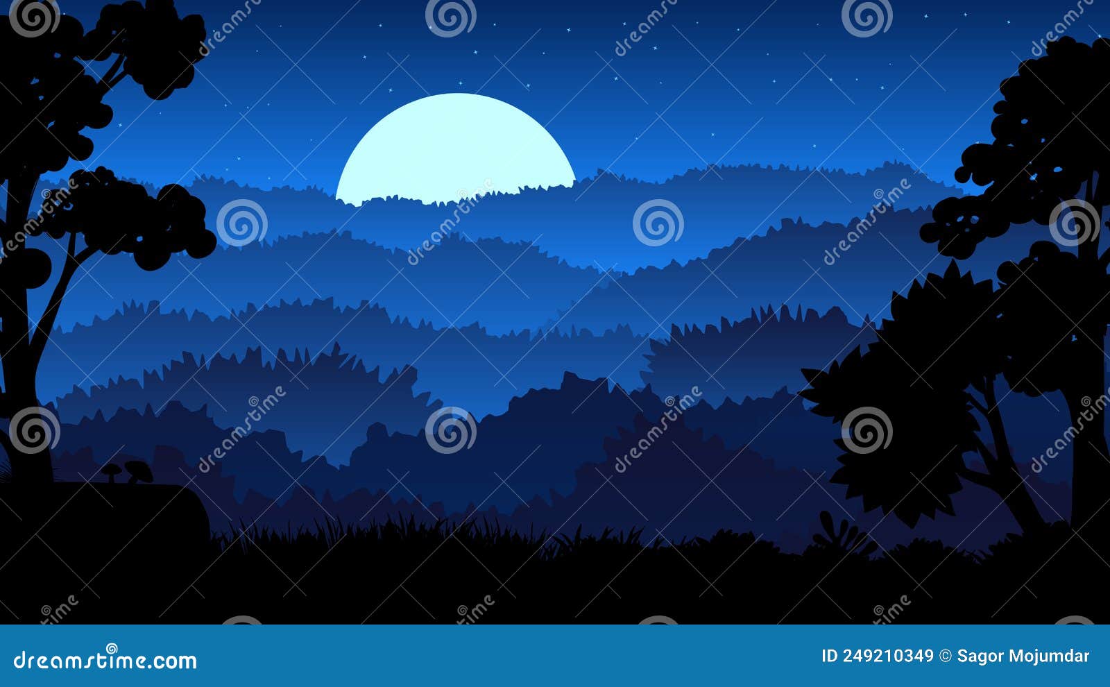 Landscape with Moon and Clouds Vector Illustration Stock Vector ...