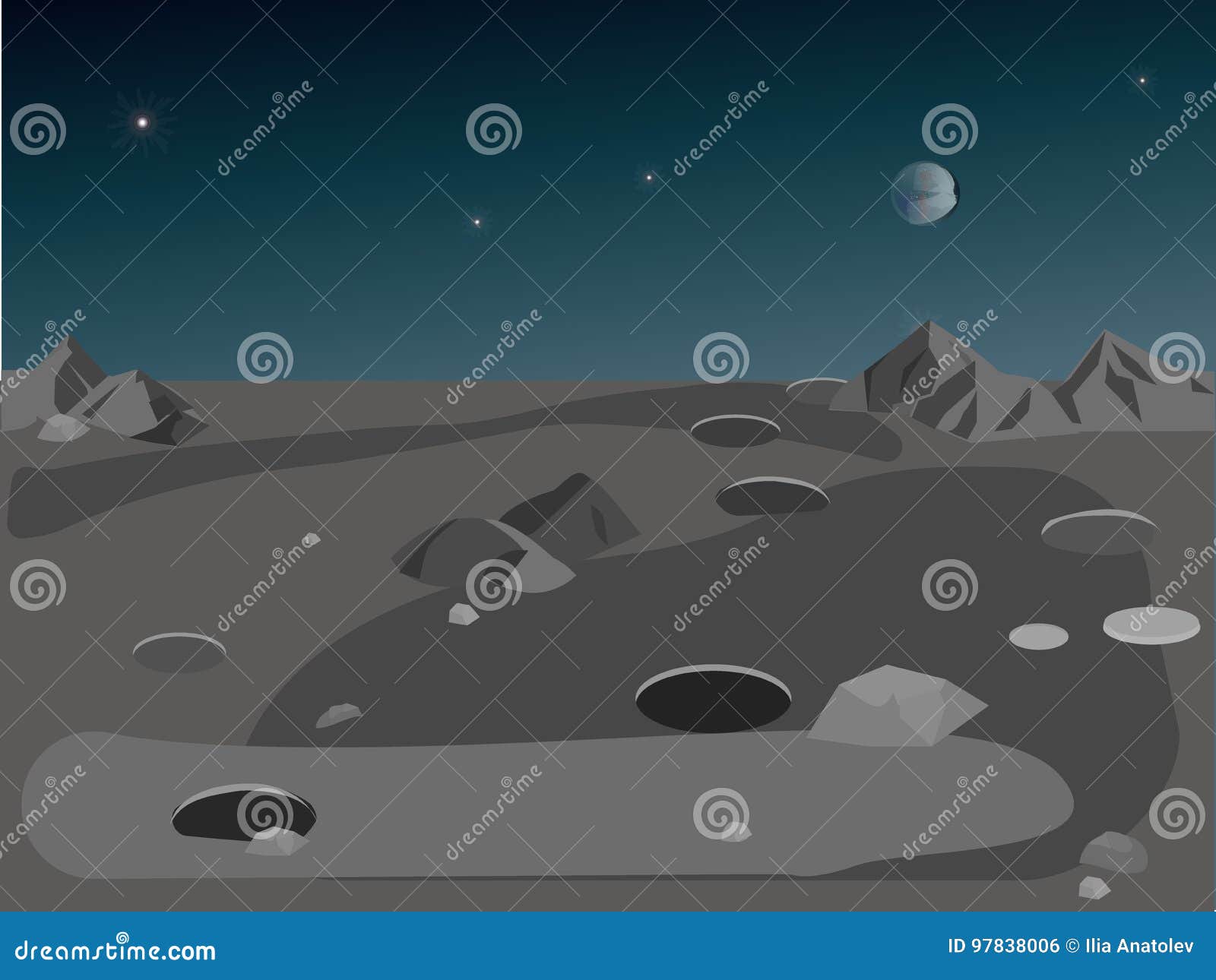 Landscape of the Moon`s Surface, Vector Illustration Seamleas Stock ...