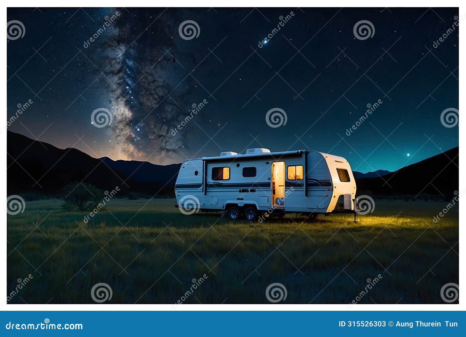 A Landscape of a Motor Home at Midnight Stock Image - Image of planet ...